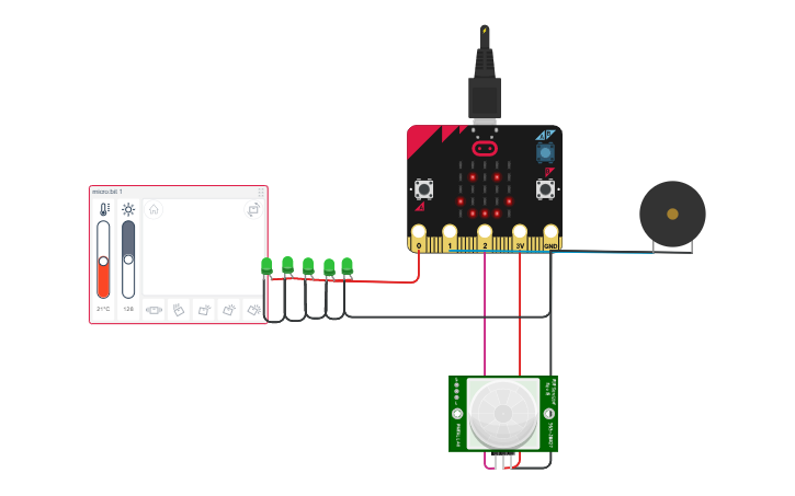 Circuit design PIR alarm - Tinkercad