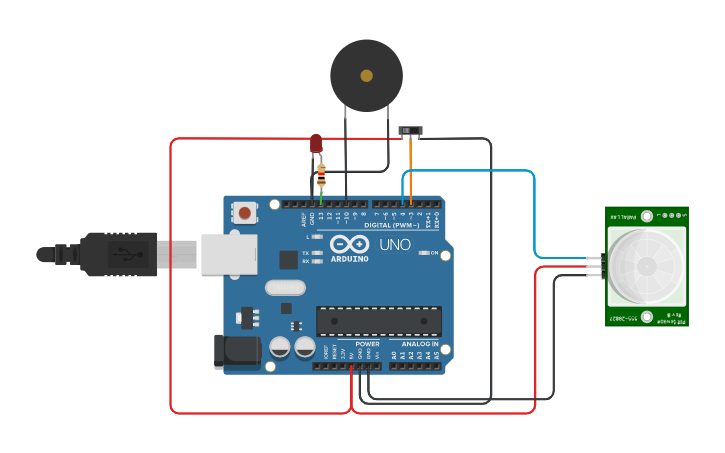 Circuit design Simple Burglar Alarm | Tinkercad