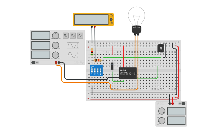 Circuit design Relay 2n2222 - Tinkercad