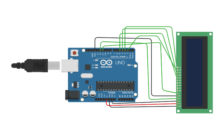 Circuit design LCD - HelloWorld - Tinkercad