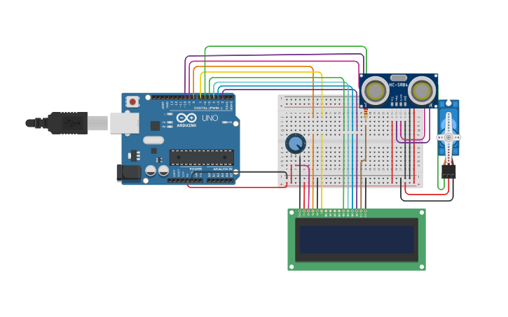 Circuit design Servos con sensor Proyecto - Tinkercad