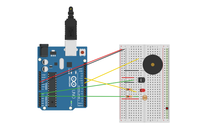 Circuit design Light and Temperature Detector - Tinkercad