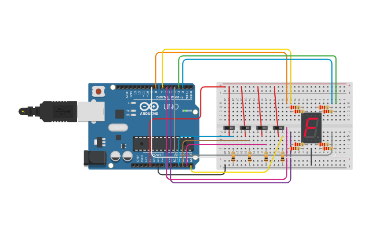 Circuit design Binary to HEX Switch - Tinkercad