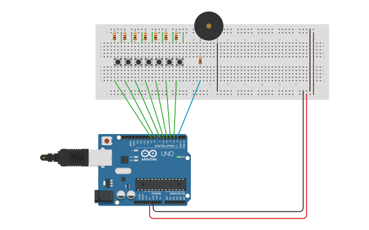 Circuit design L29 Piano with Arduino | Tinkercad