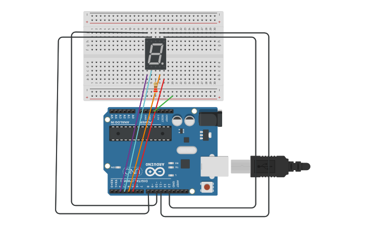 Circuit design PRACTICA 1H DISPLAY 7 SEGMENTOS | Tinkercad