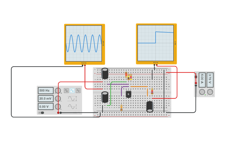 Circuit design Arjun R M - RC Coupled CE Amplifier - Tinkercad