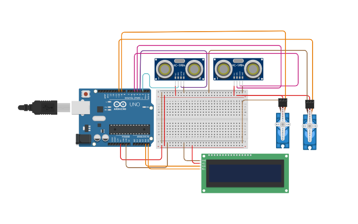Circuit design Diseño Parqueadero UAN - Tinkercad