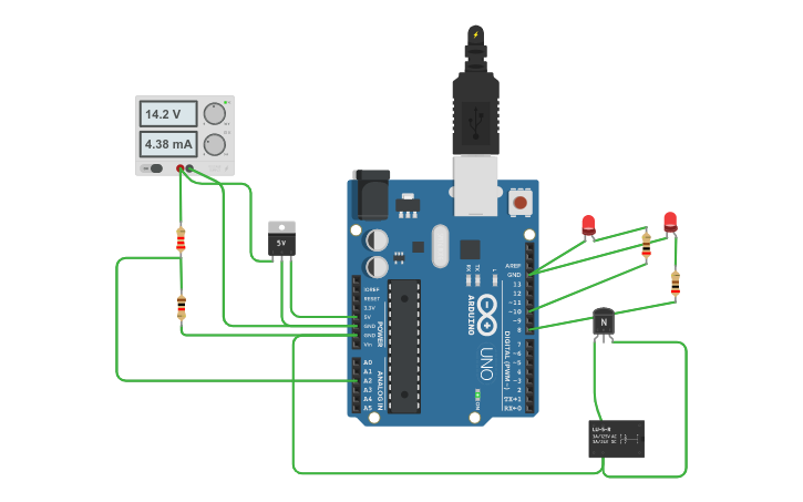 Circuit design solar charger arduino - Tinkercad