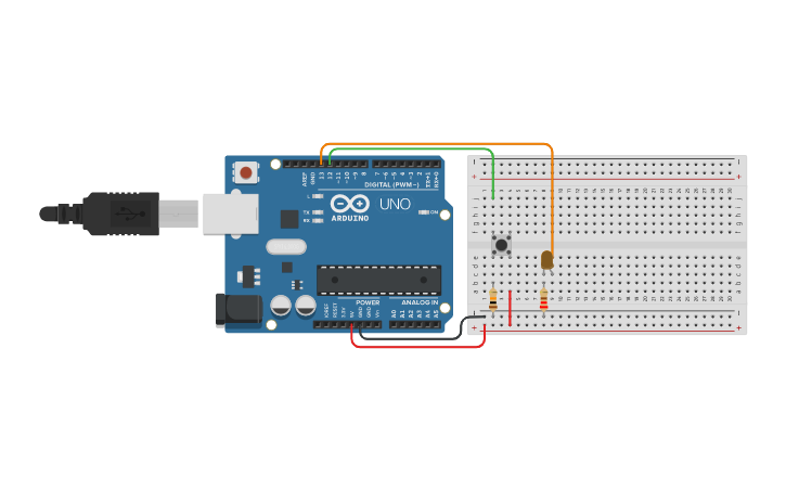 Circuit design 03.d - LED e Botão: debouncing sem delay - Tinkercad Circuit design 03.d - LED e Botão: debouncing sem delay - Tinkercad