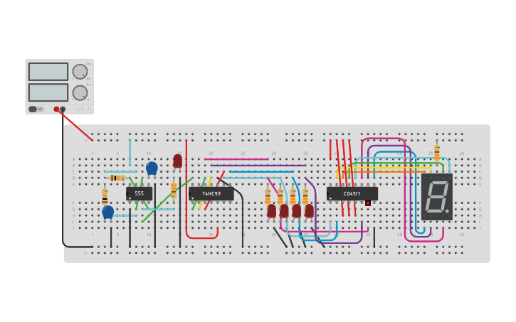 Circuit design DECADE COUNTER 7493 - Tinkercad