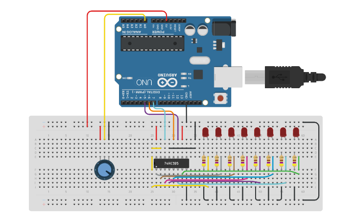 Circuit design shiftOut - Tinkercad