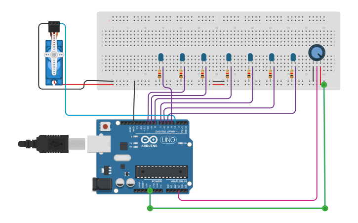 Circuit design Circuito con potenciometro | Tinkercad