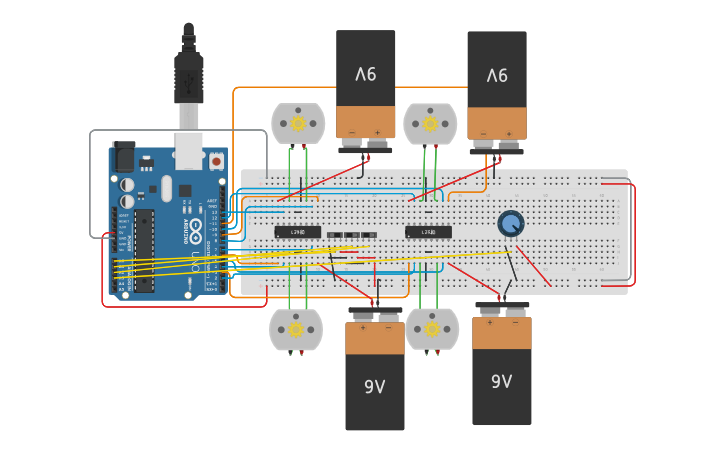 Circuit design 4 motors relay - Tinkercad