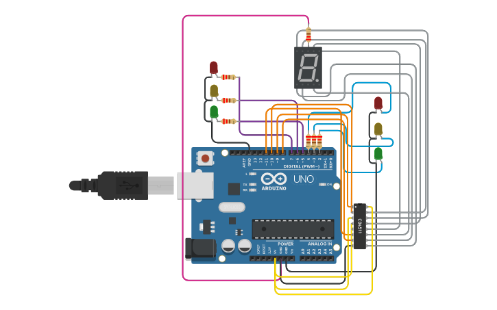 Circuit design Semáforo duplo - Tinkercad