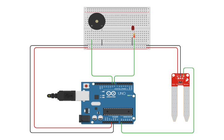 Circuit design SOIL MOISTURE and LED - Tinkercad