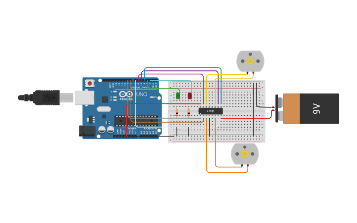 Circuit design Reverse 2 DC motor control - Tinkercad