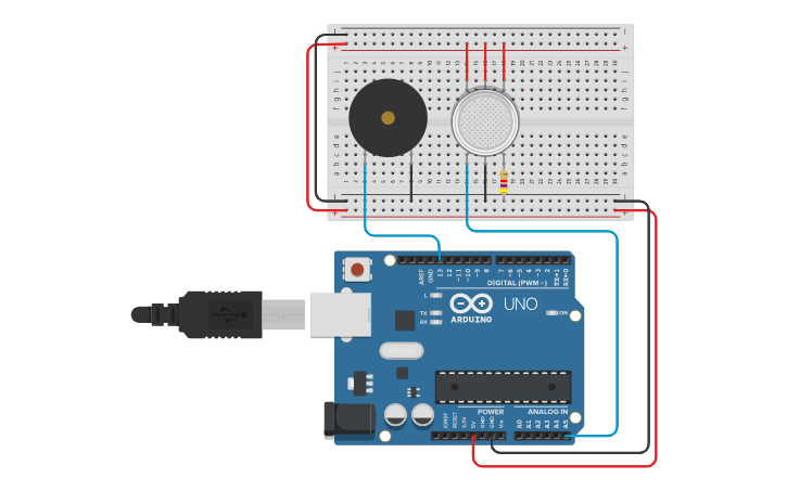 Circuit design Sensor de Gas - Tinkercad