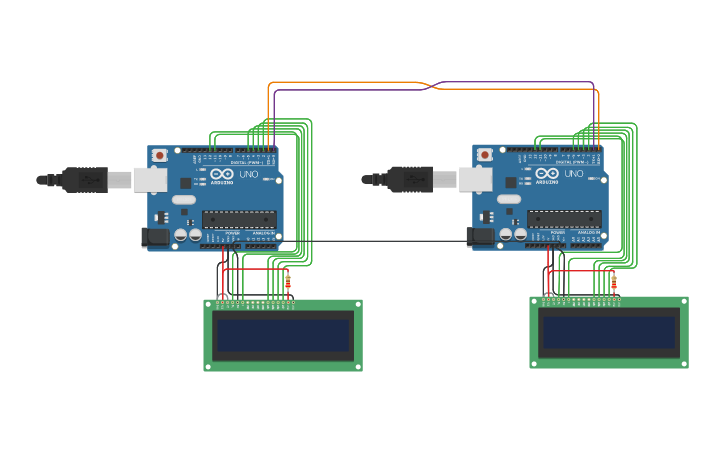 Circuit design Serial data transfer between Arduino uno - Tinkercad