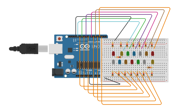 Circuit design Running Light Board - Tinkercad