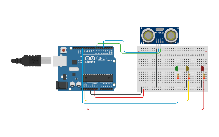 Circuit design Arduíno com sensor de obstáculos ultrassónico HC-SRO4 ...