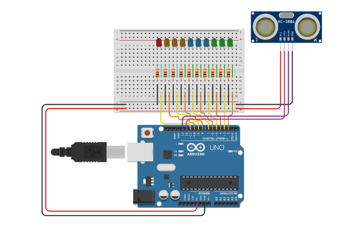 Circuit design sensor ultra sonico | Tinkercad