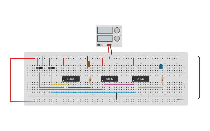 Circuit design Half Subtractor using basic gate | Tinkercad