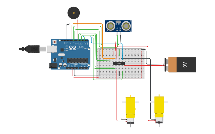 Circuit design 2 DC motors + ultrasonic sensor + buzzer (Amy and Cerys ...