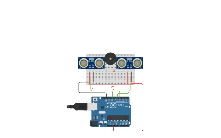 Circuit design sonar based alarm system | Tinkercad