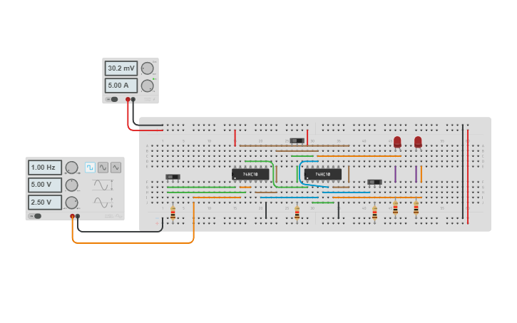 Circuit design T FF - NAND Gates | Tinkercad