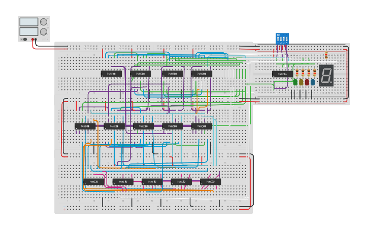 Circuit design Ejercicio 3: Decodificador hexadecimal a 7 segmentos, RH16042 - Tinkercad