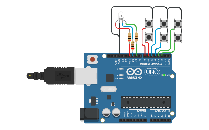 Circuit design LED RGB | Tinkercad