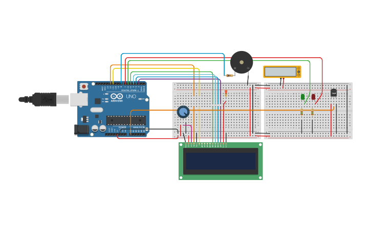 Circuit design lcd + temp sensor - Tinkercad