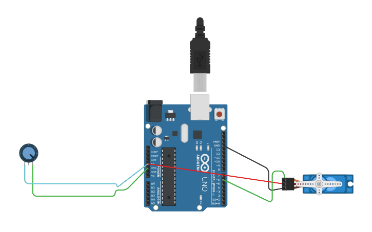 Circuit design Servo motor control with potentiometer - Tinkercad Circuit design Servo motor control with potentiometer - Tinkercad