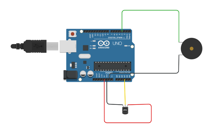 Circuit design fire alarm project - Tinkercad