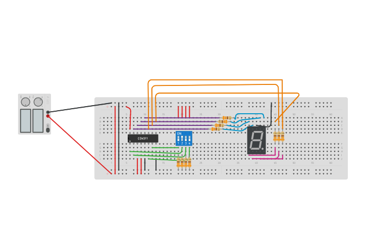 Circuit design BCD to 7 Segment decoder - Tinkercad