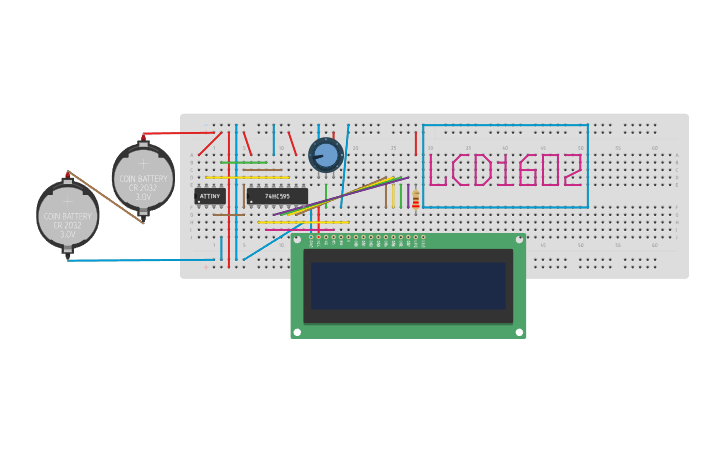 Circuit design Lcd 1602 for ATtiny 45/85 and other avr microcontrollers | Tinkercad