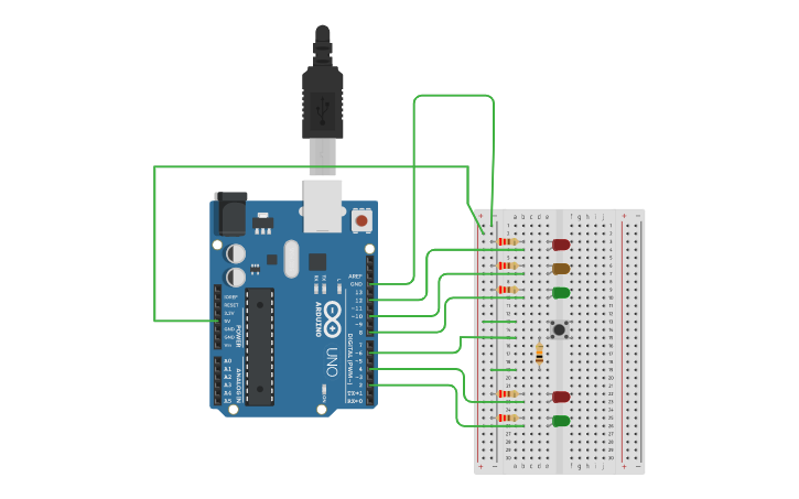 Circuit design Traffic Light - Tinkercad