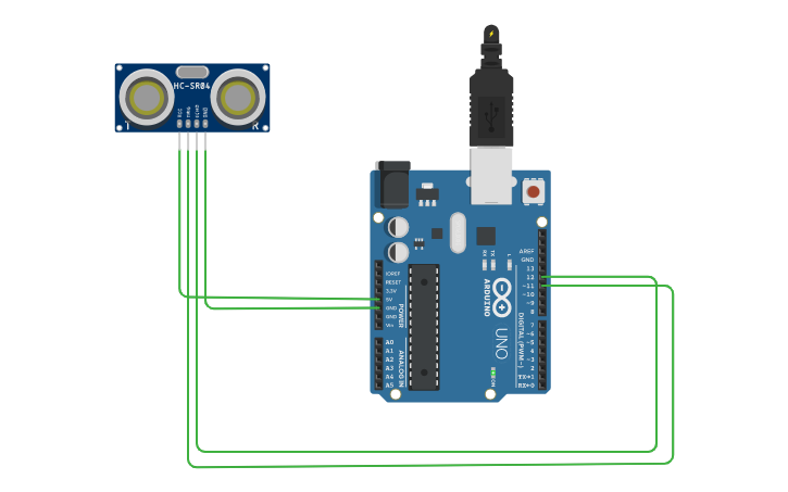 Circuit design Ultrasonic Sensor - Tinkercad