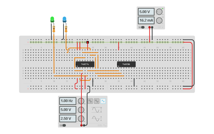 Circuit design 2-bit Sequential Logic Circuit using D Flip-flop - Tinkercad