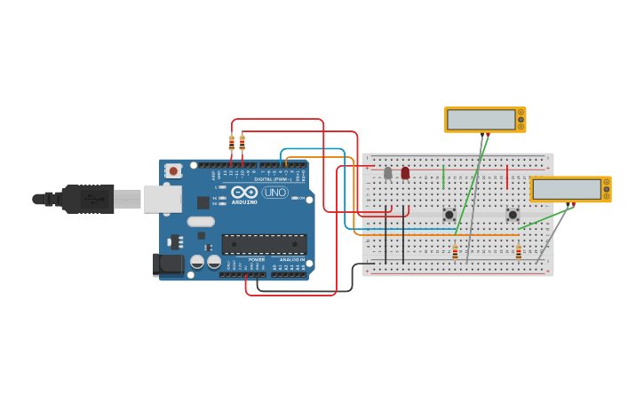 Circuit design Push button + LED - Tinkercad