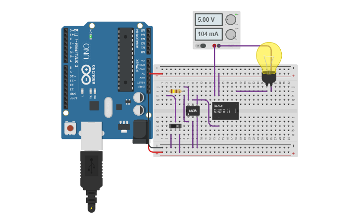 Circuit design Aplicación de Optoacoplador. | Tinkercad