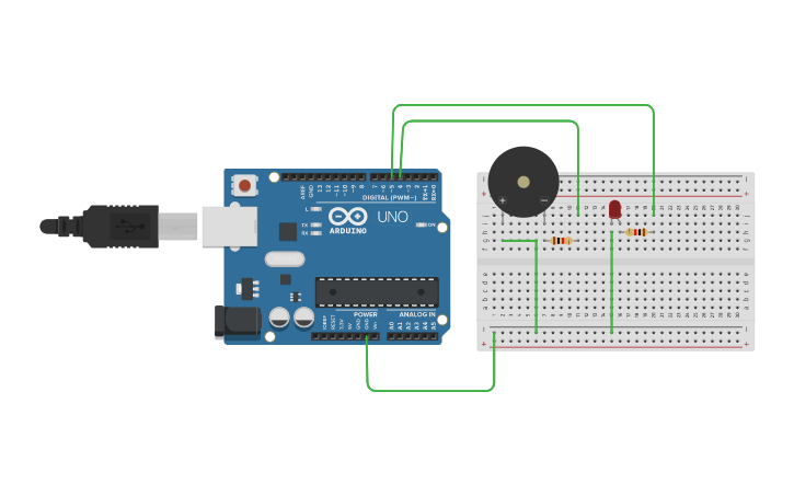 Circuit design LED-BUZZER - Tinkercad
