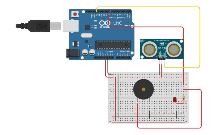 Circuit design 4 sensor de Distancia - Tinkercad