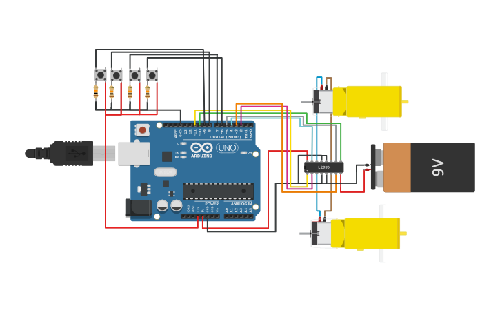 Circuit design 5 PONTE H COM DOIS MOTORES | Tinkercad