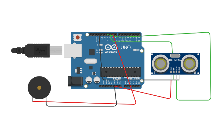 Circuit design BLIND stick with arduino - Tinkercad