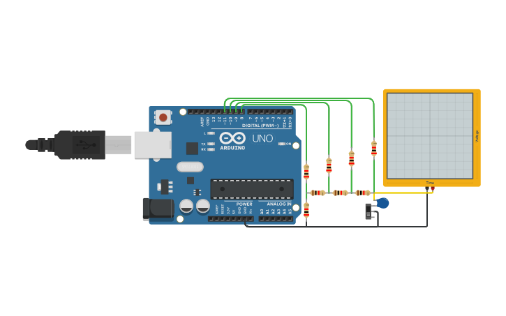 Circuit design Ramp Counter R2R DAC 4 bits (Smart Code) - Tinkercad