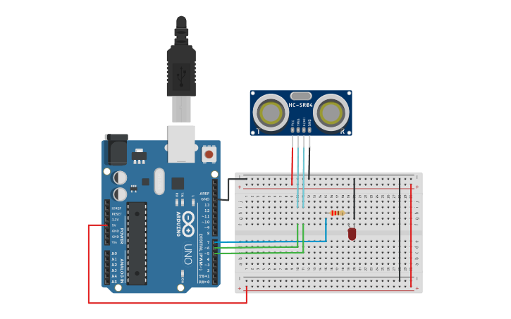 Circuit design sensor de distancia | Tinkercad