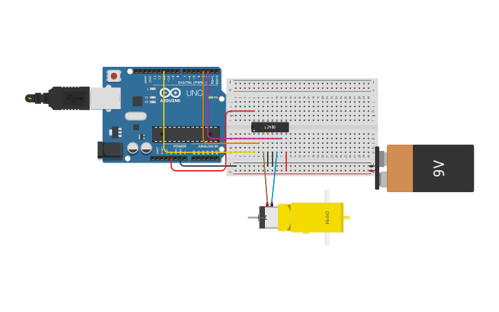 Circuit design motor/L293D com funçoes - Tinkercad