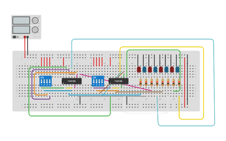 Circuit design 8 bit binary to gray code convertor - Tinkercad