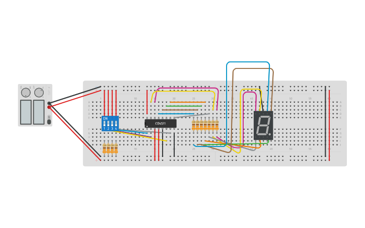 Circuit design DISPLAY 7SEG CON DECODIFICADOR - Tinkercad